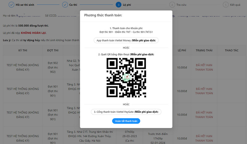 Hướng dẫn đăng ký ca thi Đánh giá năng lực ĐH Quốc gia Hà Nội 2024